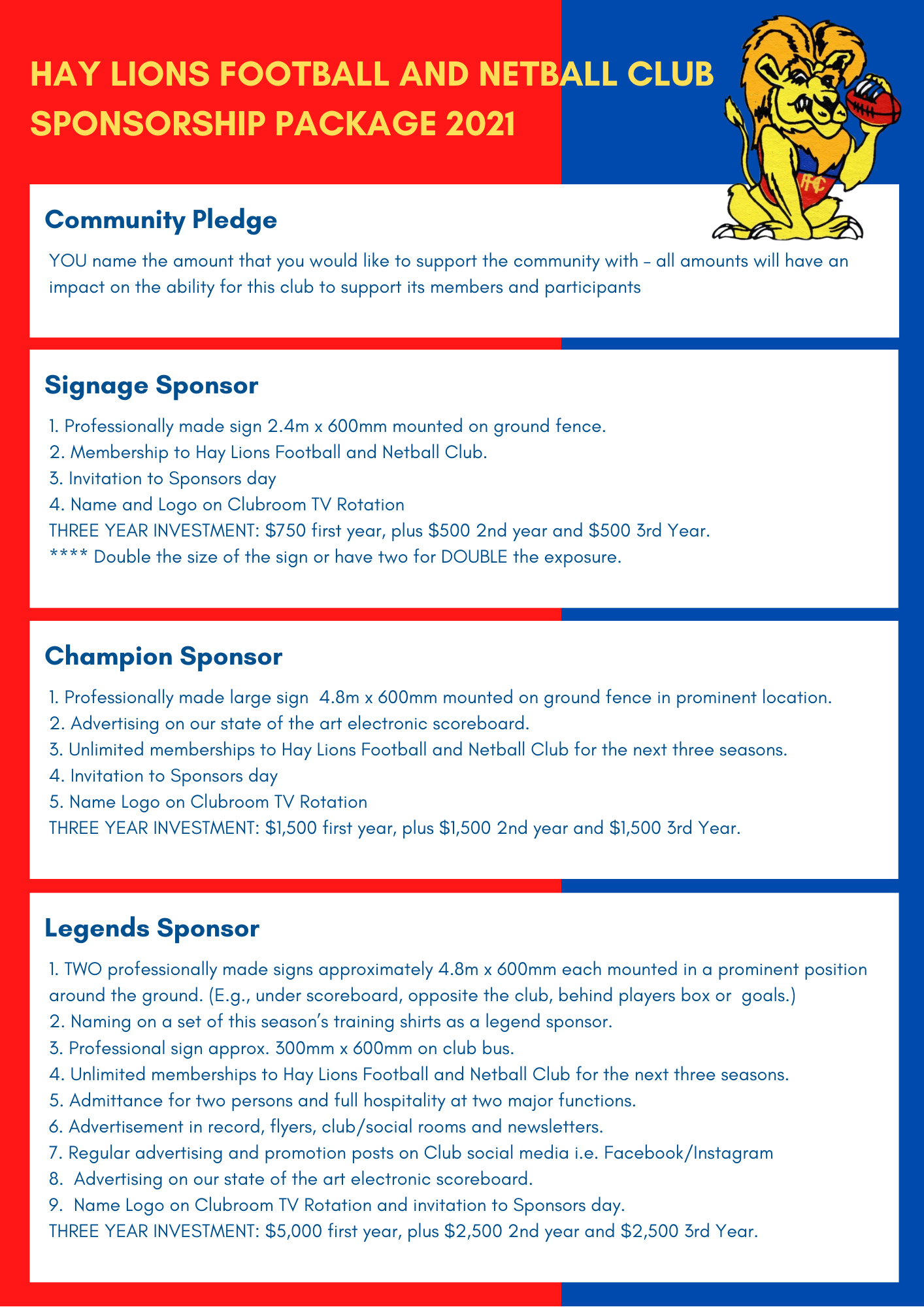 Sponsorship – Hay Lions Football Netball Club